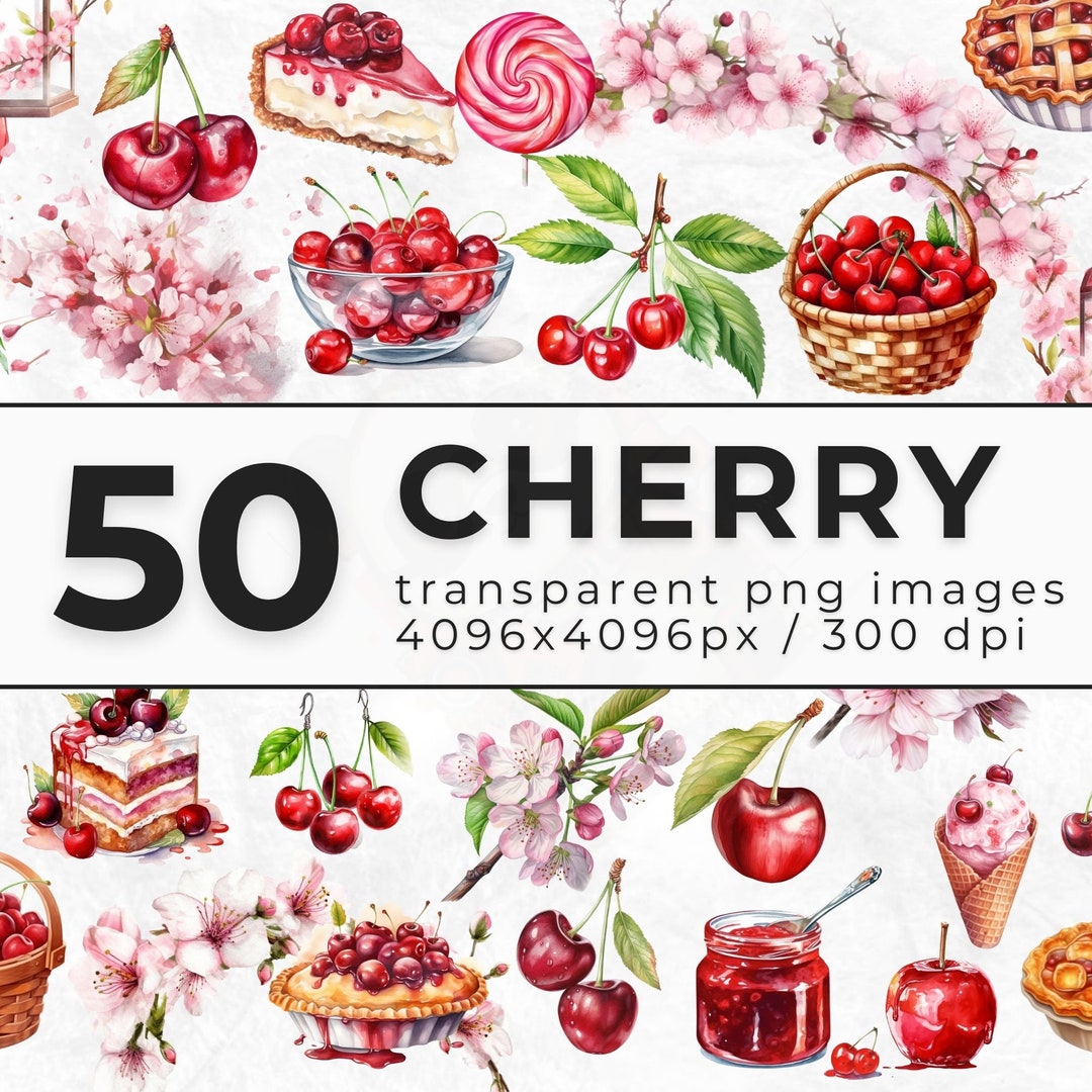 Watercolor Cherry Clipart - Clipart Bundle of Cherries - Cherry PNG for ...