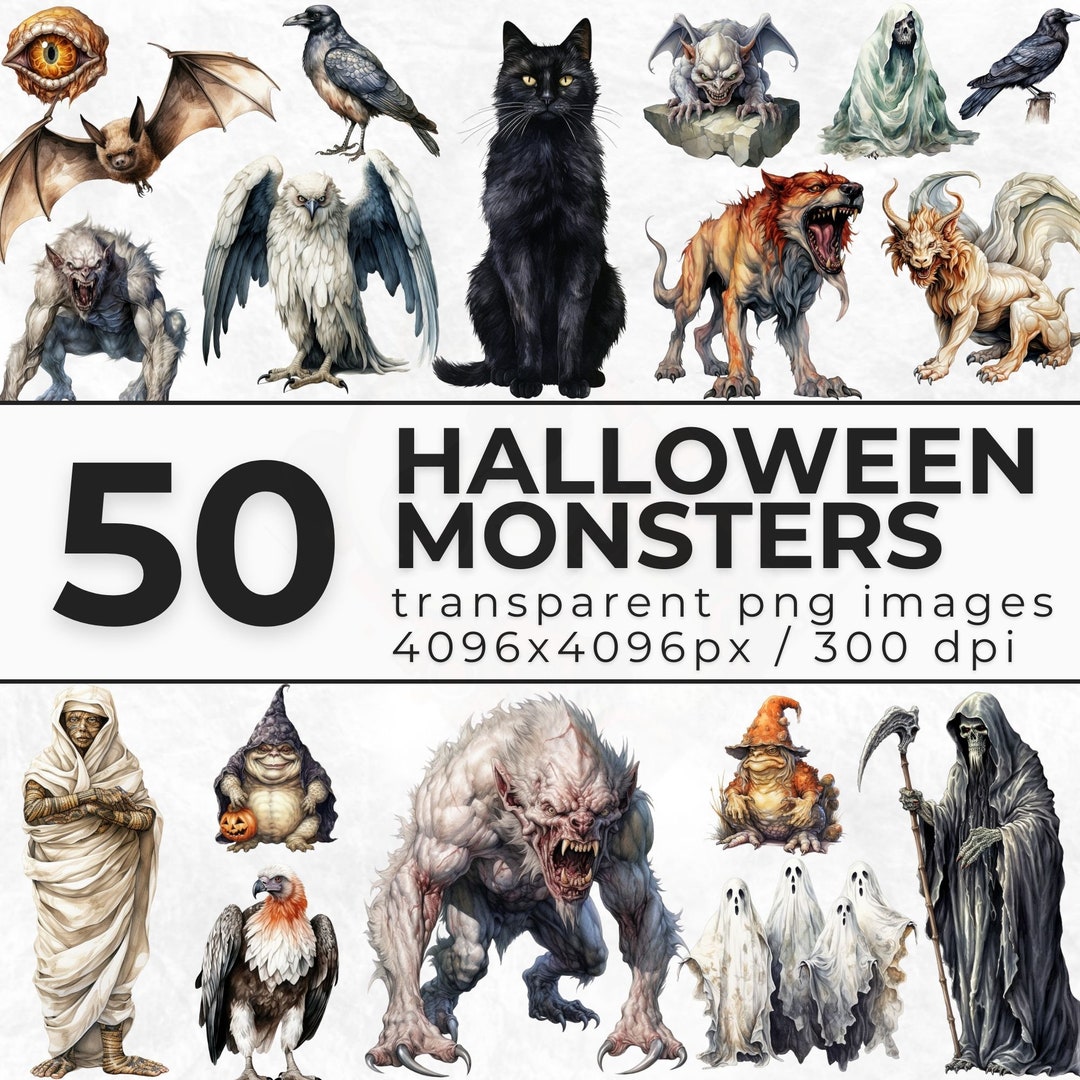 Watercolor Halloween Monsters Clipart - Clipart Bundle of Creatures ...