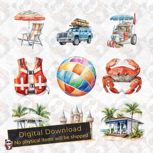 Watercolor Beach Clipart - Clipart Bundle of Summer Beach Vacation and ...