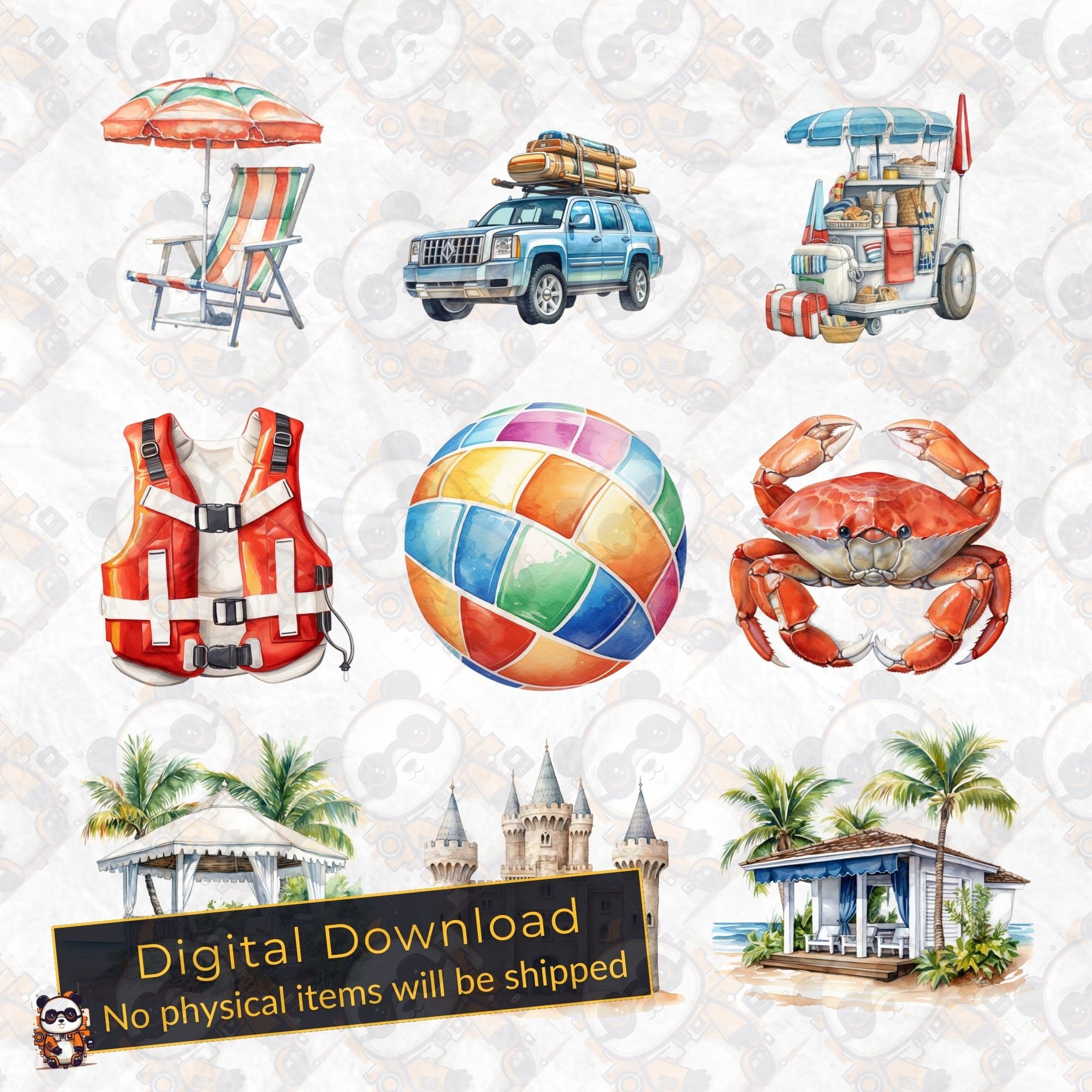 Watercolor Beach Clipart Clipart Bundle of Summer Beach Vacation and ...