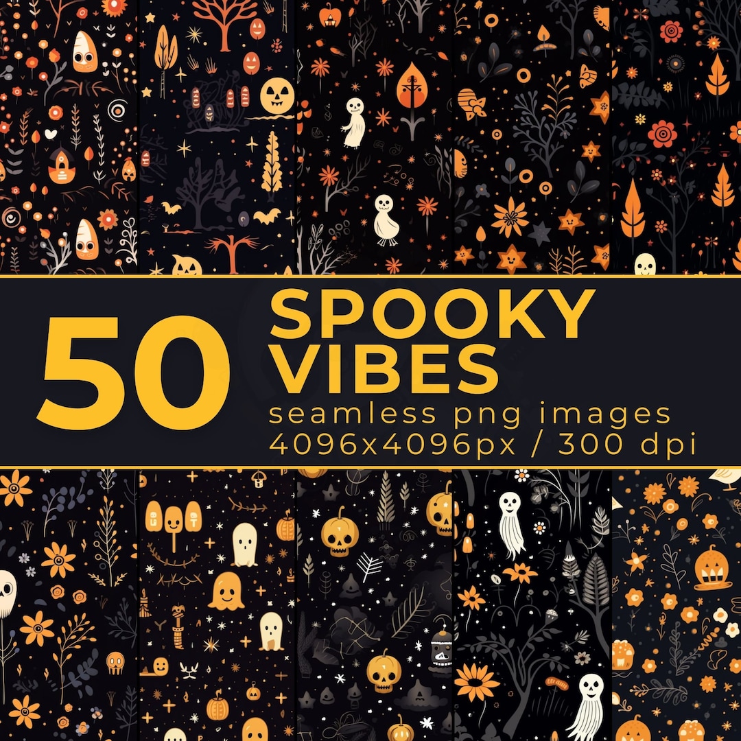 Spooky Vibes Seamless Digital Paper - Cute Halloween PNG - Patterns for ...