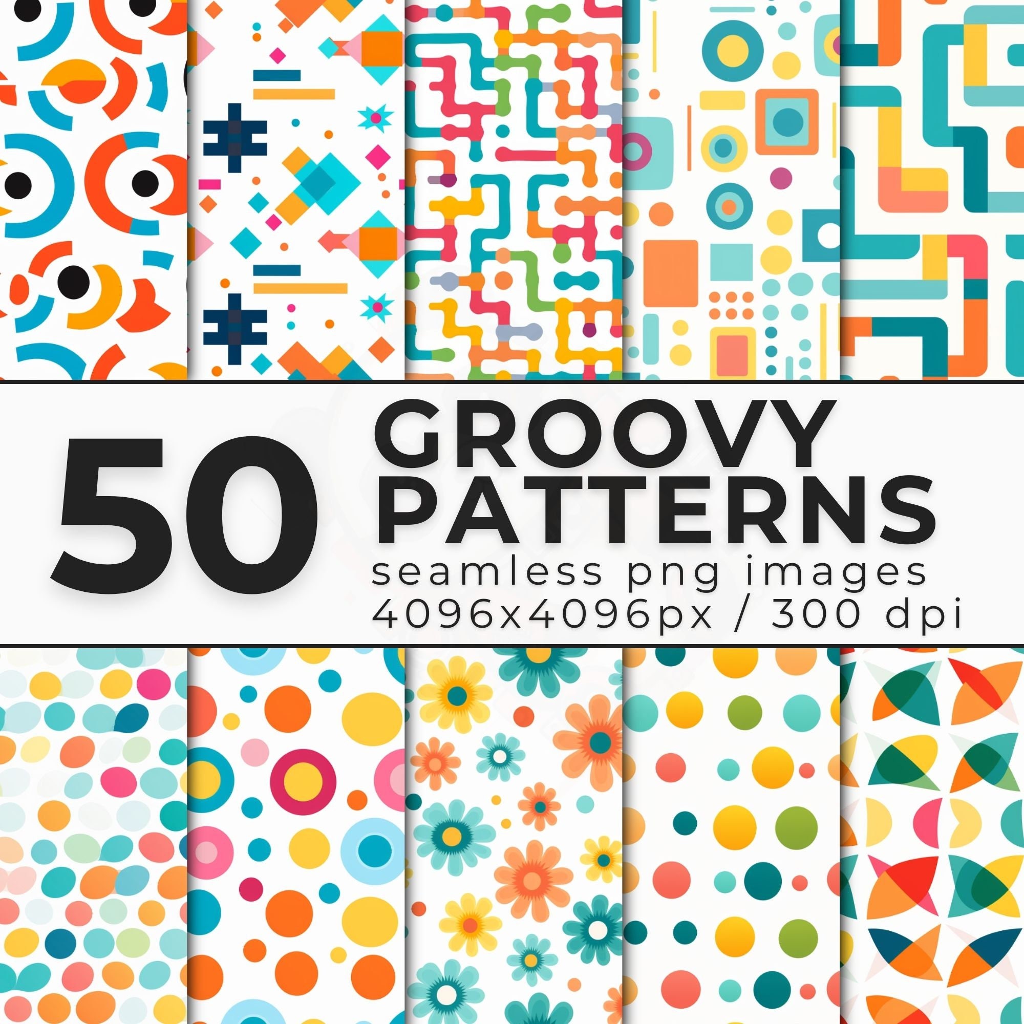 Groovy Patterns Seamless Digital Paper - Cute Retro PNG - Patterns for ...
