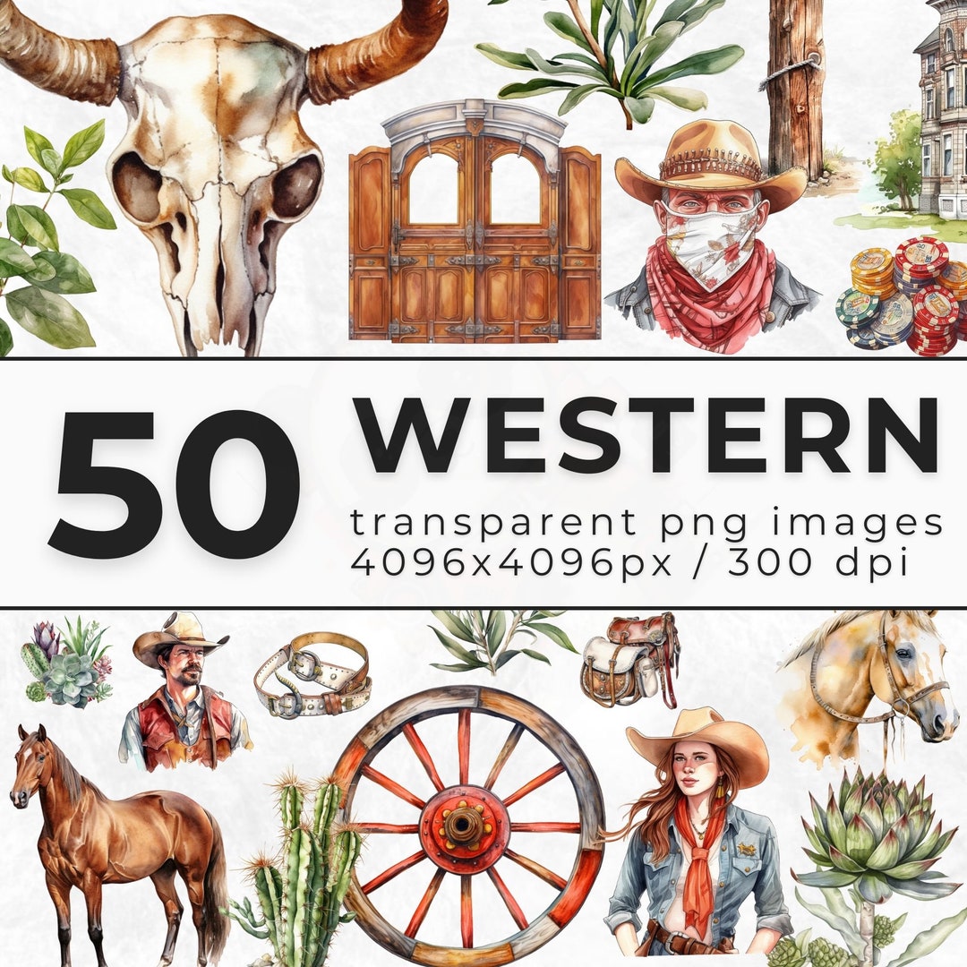 Watercolor Western Clipart - Clipart Bundle of Wild West - Cowboys and ...