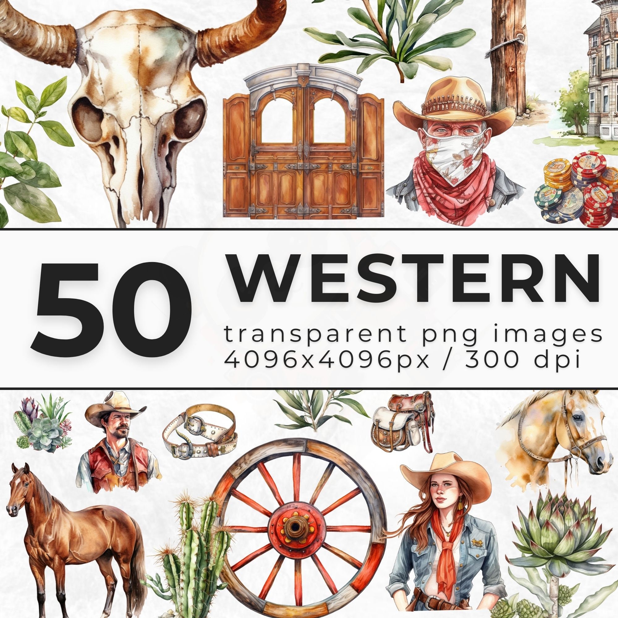Watercolor Western Clipart Clipart Bundle of Wild West Cowboys and ...