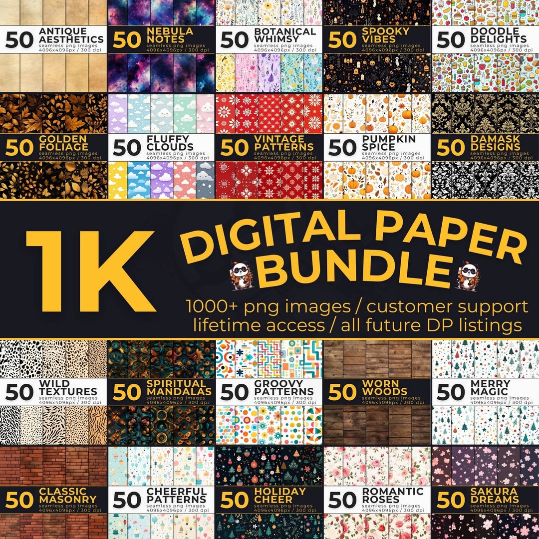 Digital Paper Shop Mega Bundle - 1000+ PNG Images - Textures, Patterns ...