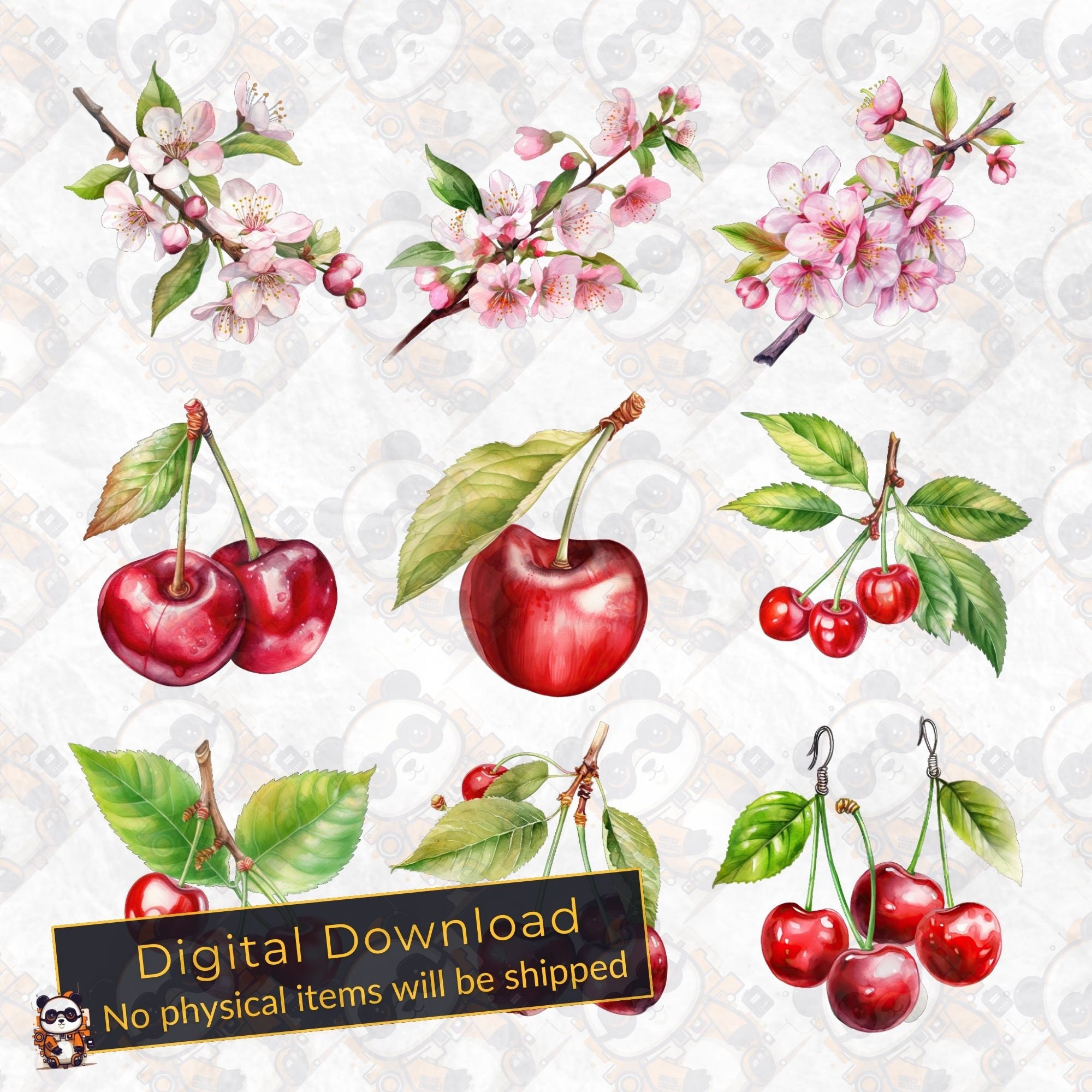 Watercolor Cherry Clipart - Clipart Bundle of Cherries - Cherry PNG for ...