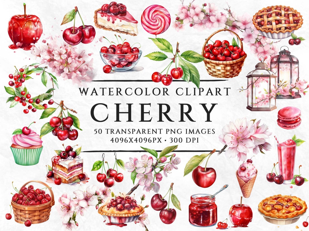 Watercolor Cherry Clipart Clipart Bundle of Cherries - Etsy