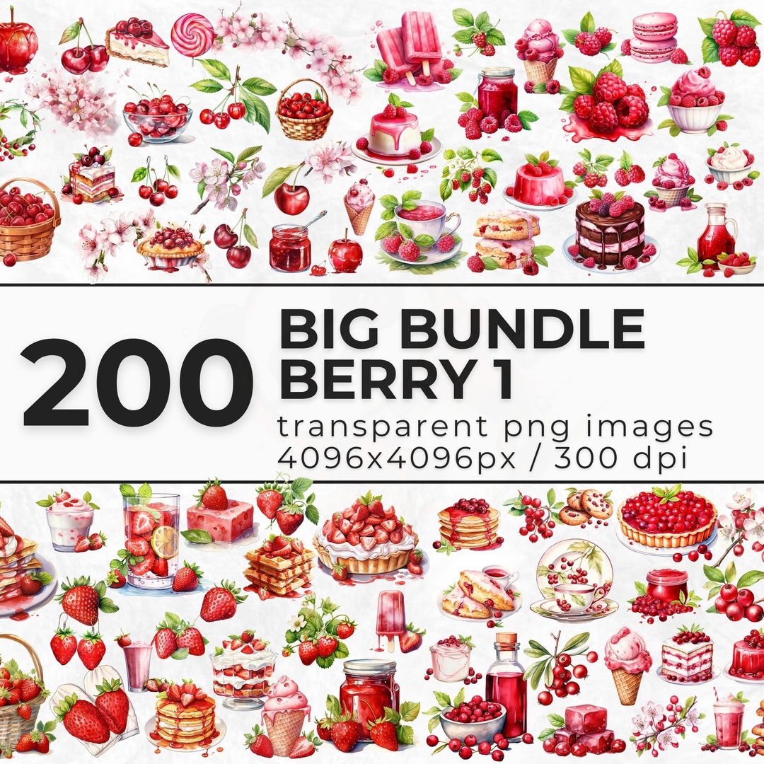 Watercolor Berries Big Bundle 1 Clipart - Berry Bundle of Strawberries ...