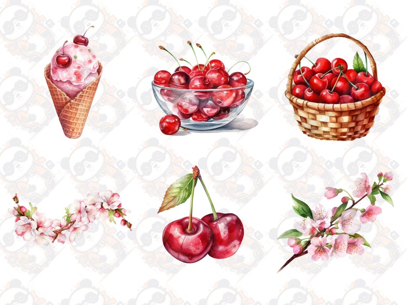 Watercolor Cherry Clipart Clipart Bundle of Cherries - Etsy
