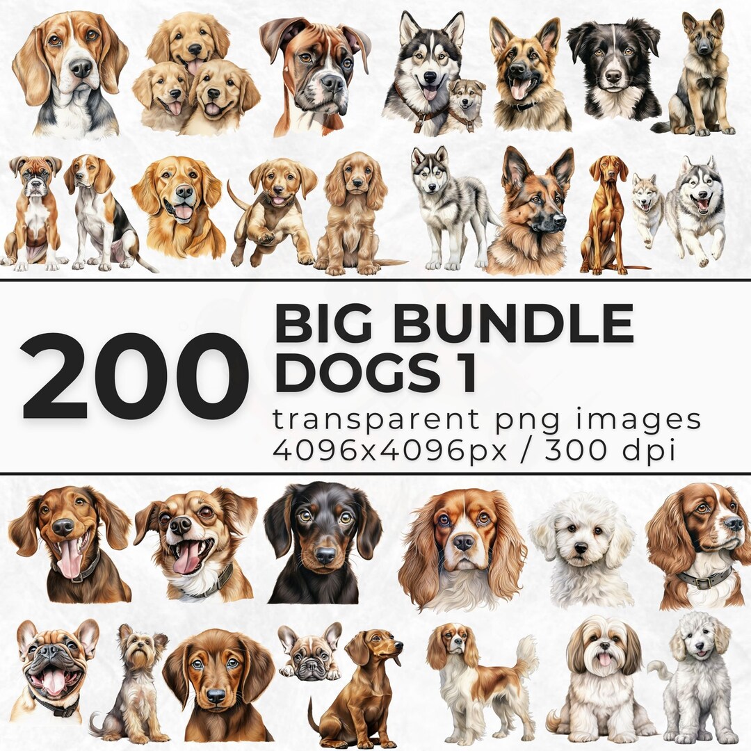 Watercolor Dogs Big Bundle 1 Clipart - Cute Bundle of Playful, Elegant ...
