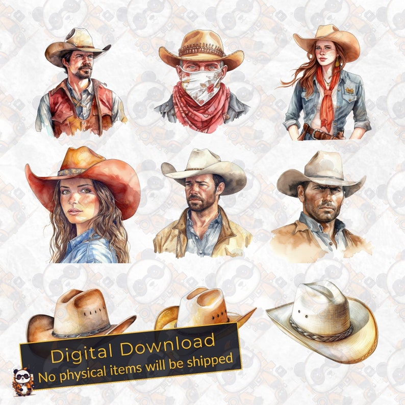 Watercolor Western Clipart Clipart Bundle of Wild West Cowboys and ...