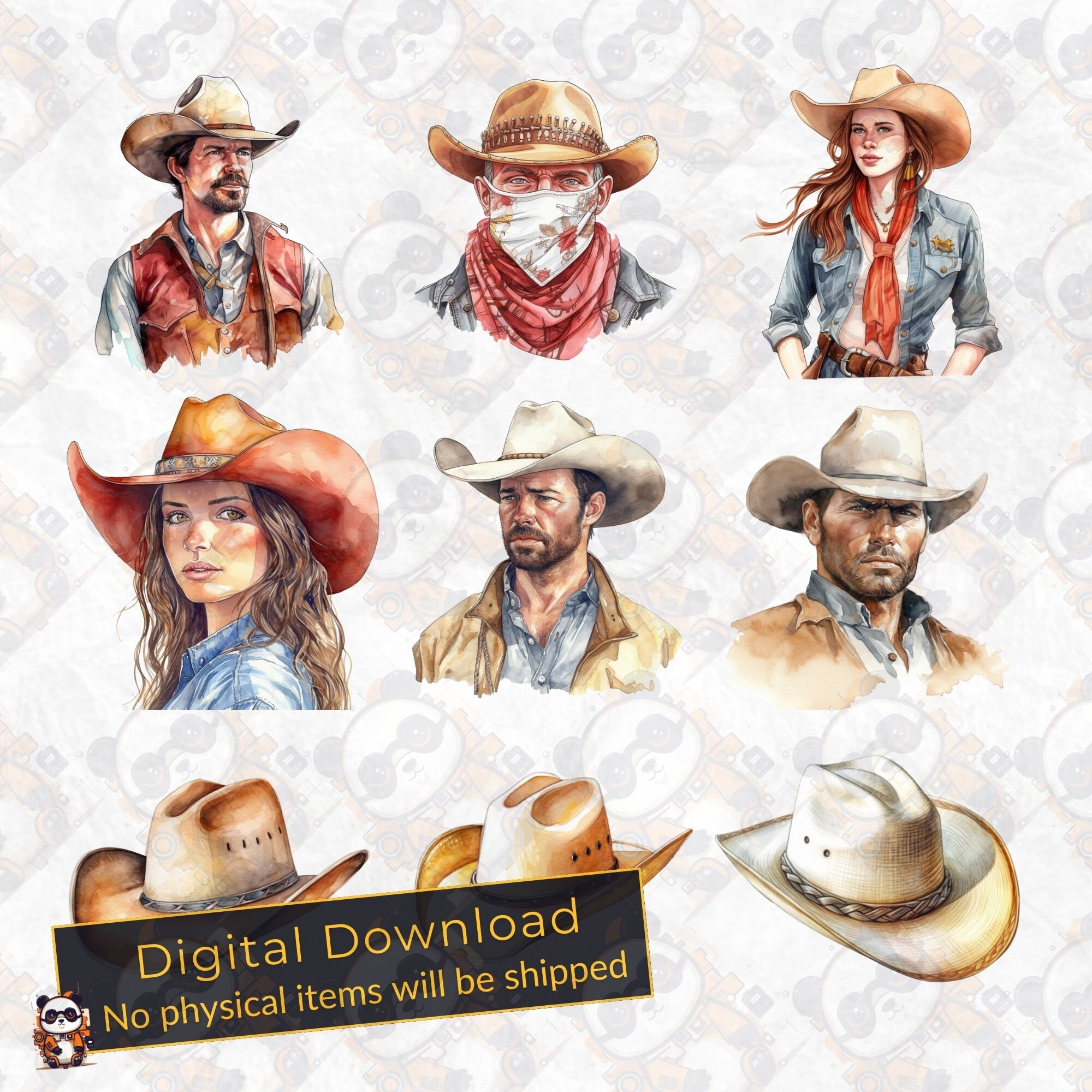 Watercolor Western Clipart Clipart Bundle of Wild West Cowboys and ...