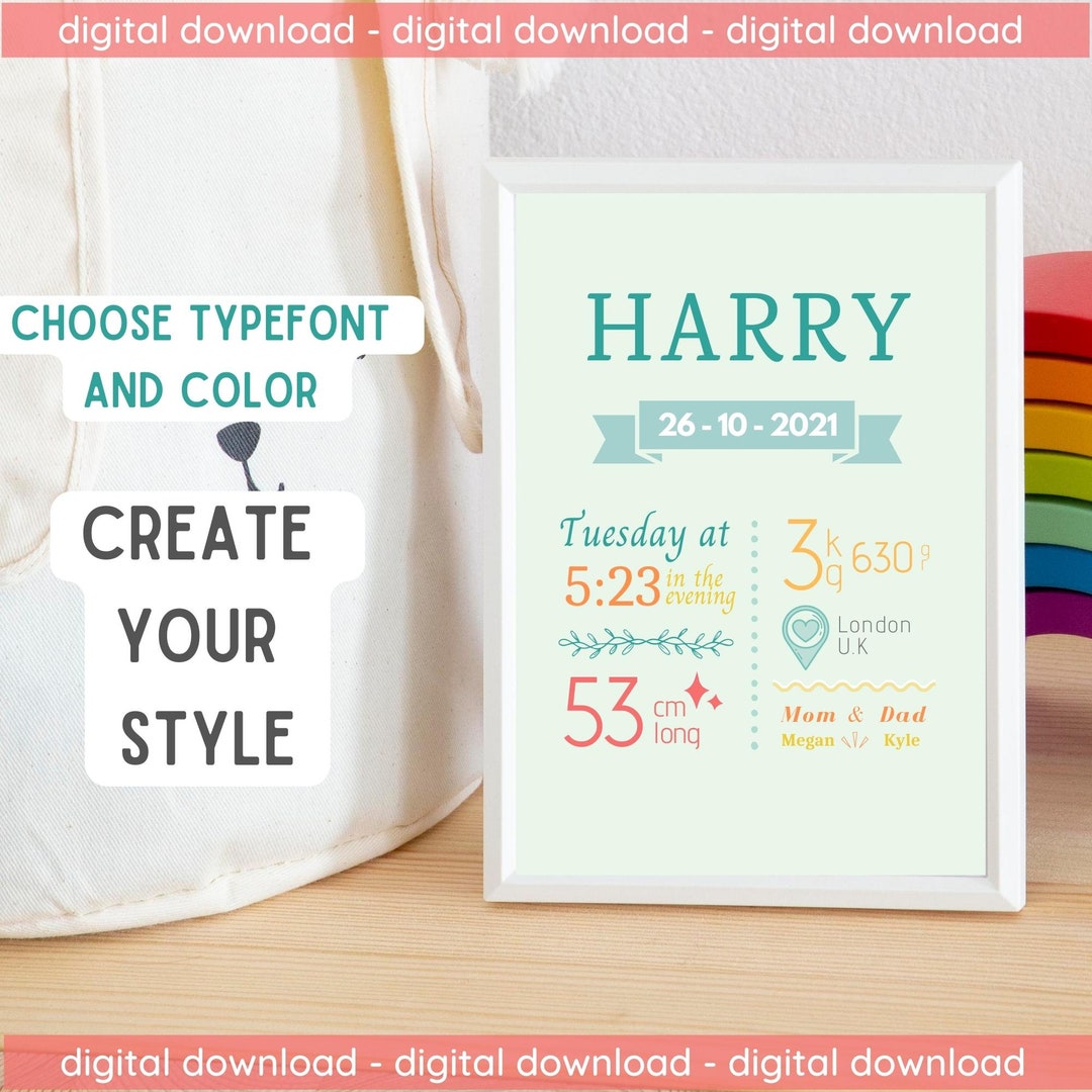 Baby Birth Print, Custom Newborn Birth Desing, New Baby Gift for Boy or ...