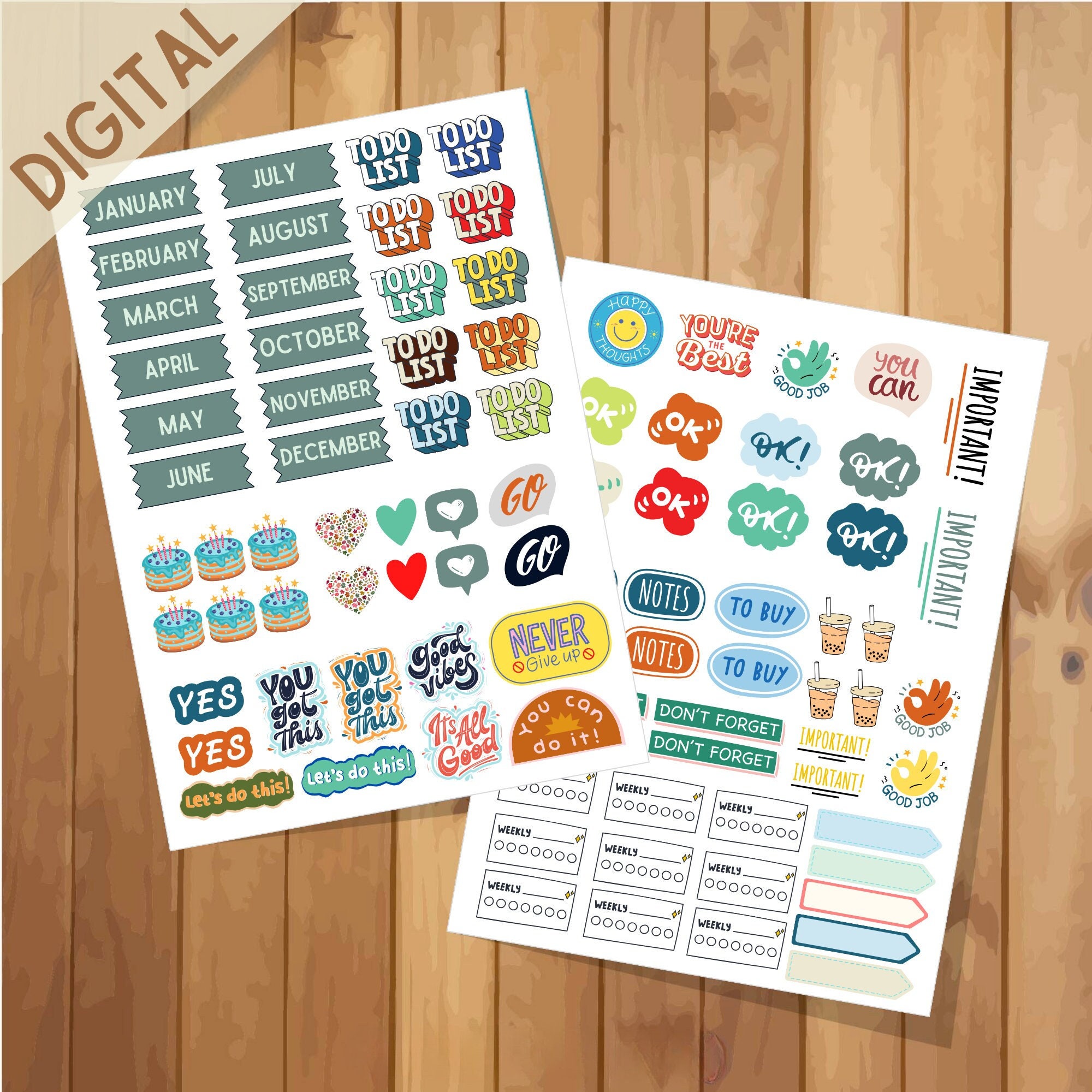 90 Digital Sticker Set / Printable Sticker / Planner Sticker Set ...
