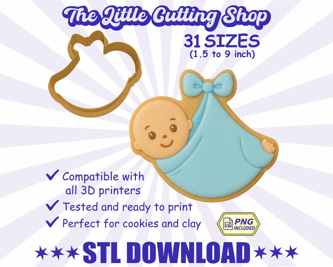Baby in Blanket Cookie Cutter STL File: Newborn Shower Favor (PNG ...