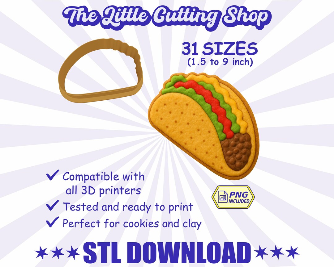 Taco Cookie Cutter STL – Mexican Taco Digital File – 3D Printable ...