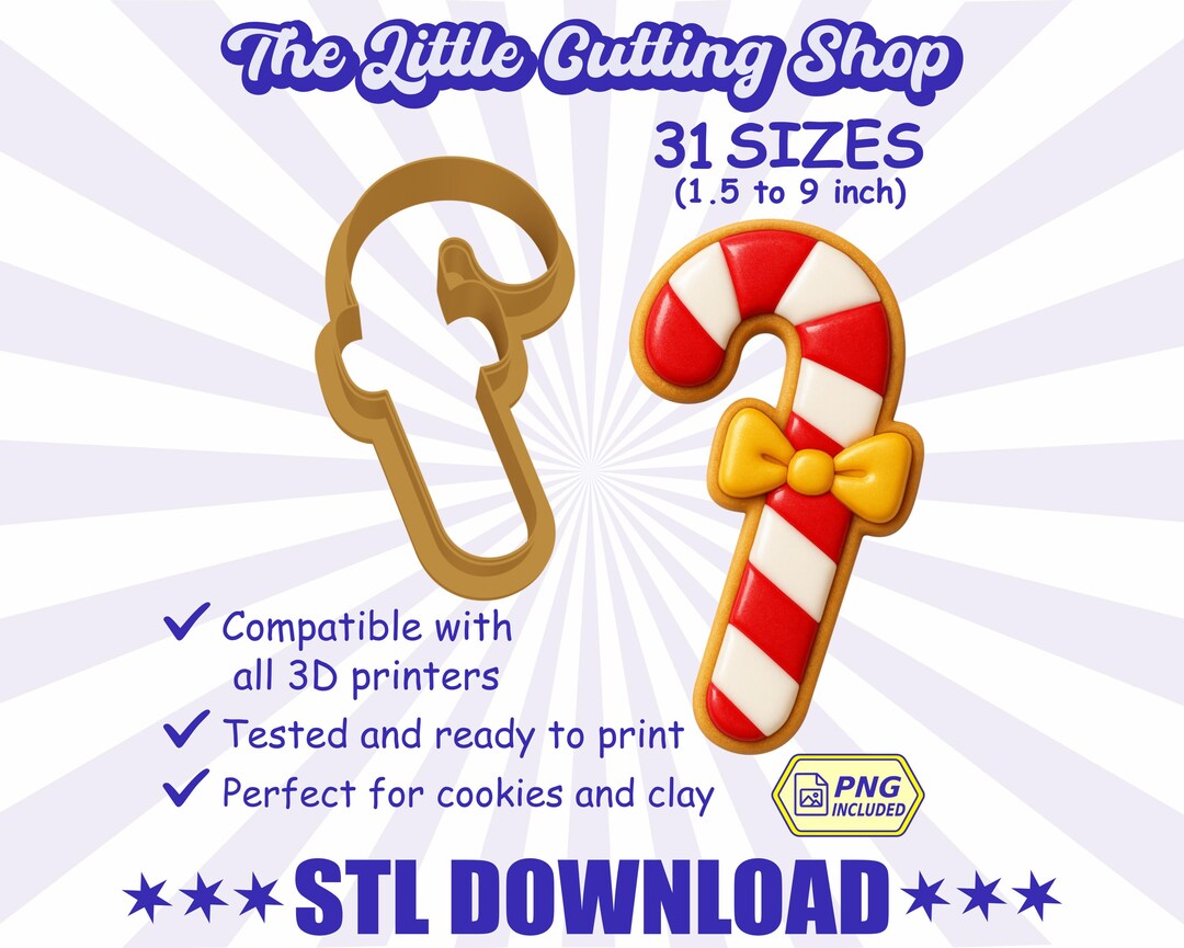 Candy Cane Cookie Cutter STL – Christmas Barley Sugar Cookie Mold – 31 ...