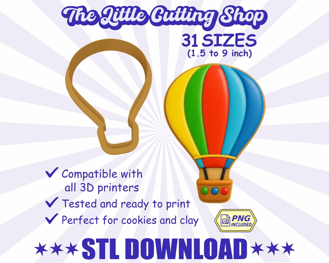 Hot Air Balloon Cookie Cutter STL: 3D Printable Baking Tool (31 Sizes ...