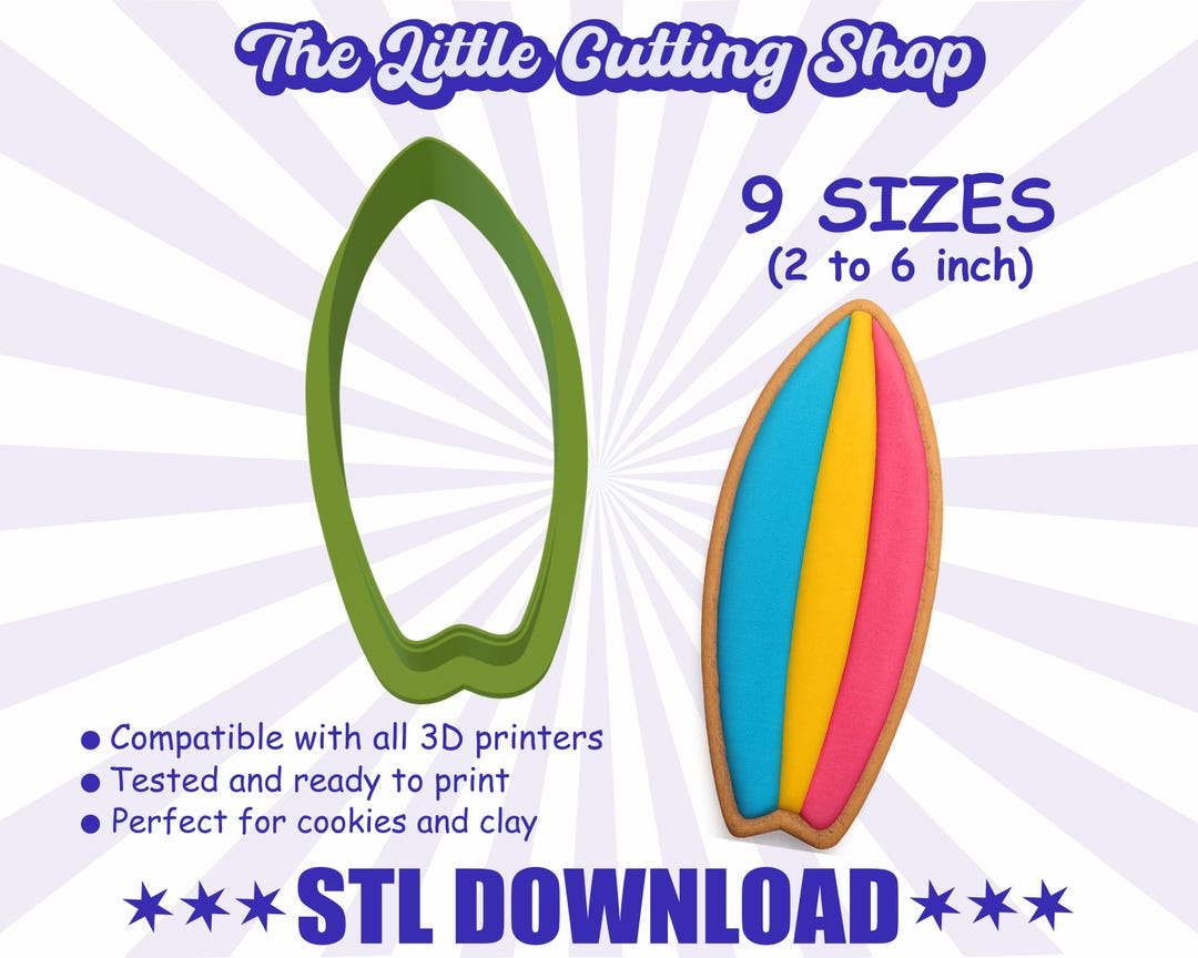 Surfboard Cookie Cutter STL File: Beach Party Biscuit (digital Download ...