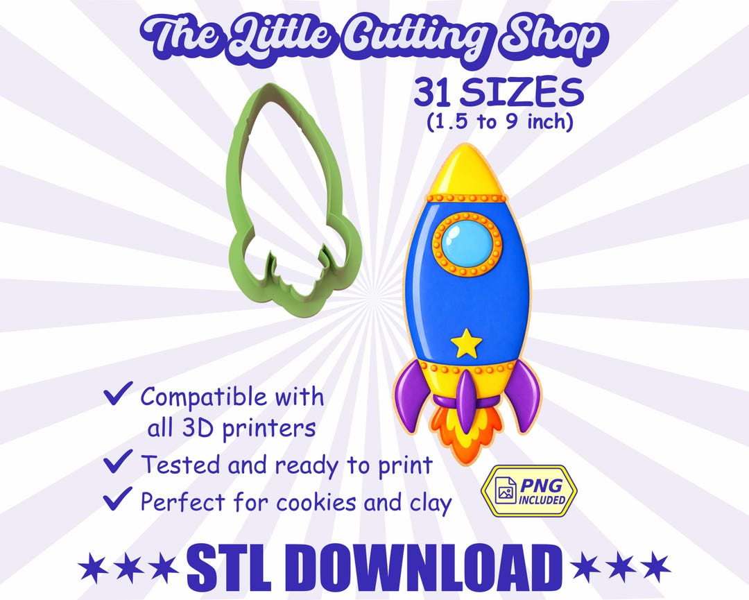 Rocket Cookie Cutter STL – 3D Printable Baking Tool (1.5 to 9 Inch ...