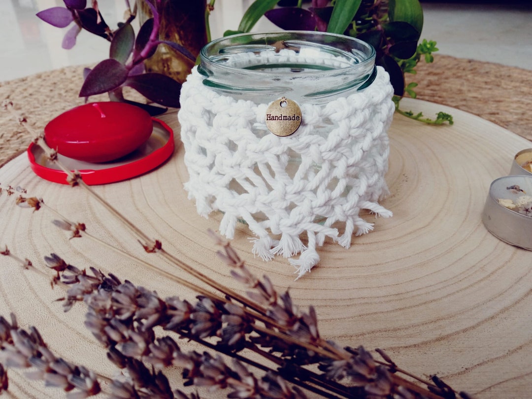 Boho Decor Lantern Windlicht, Macrame Candle for Boho Dresser, Macrame ...