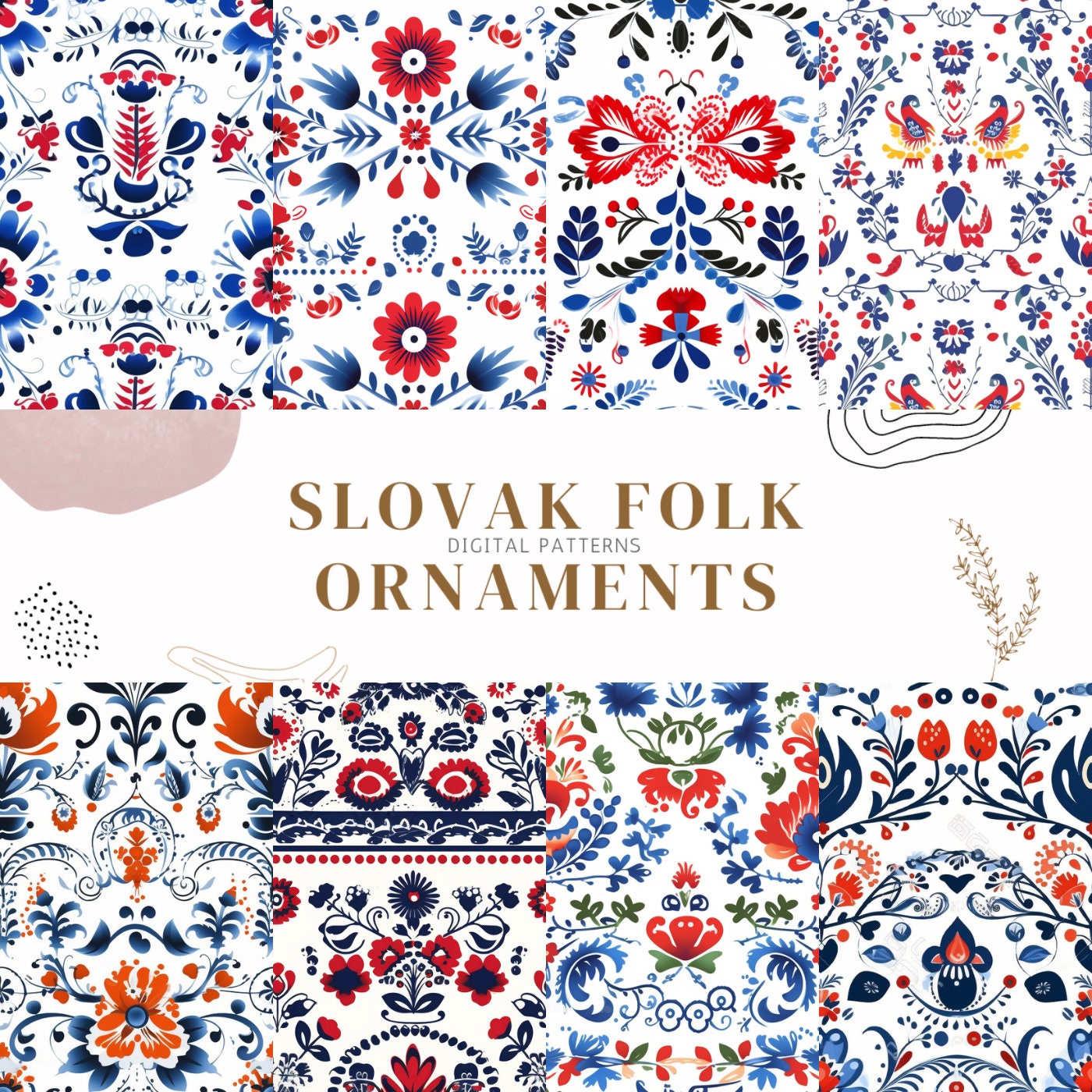 Slovak Traditional Folk Ornaments White Floral Motive Paper 12x12 ...