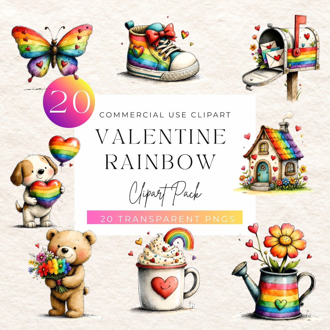 Valentine Rainbow Clipart, Love PNG Set (digital Download) - Etsy