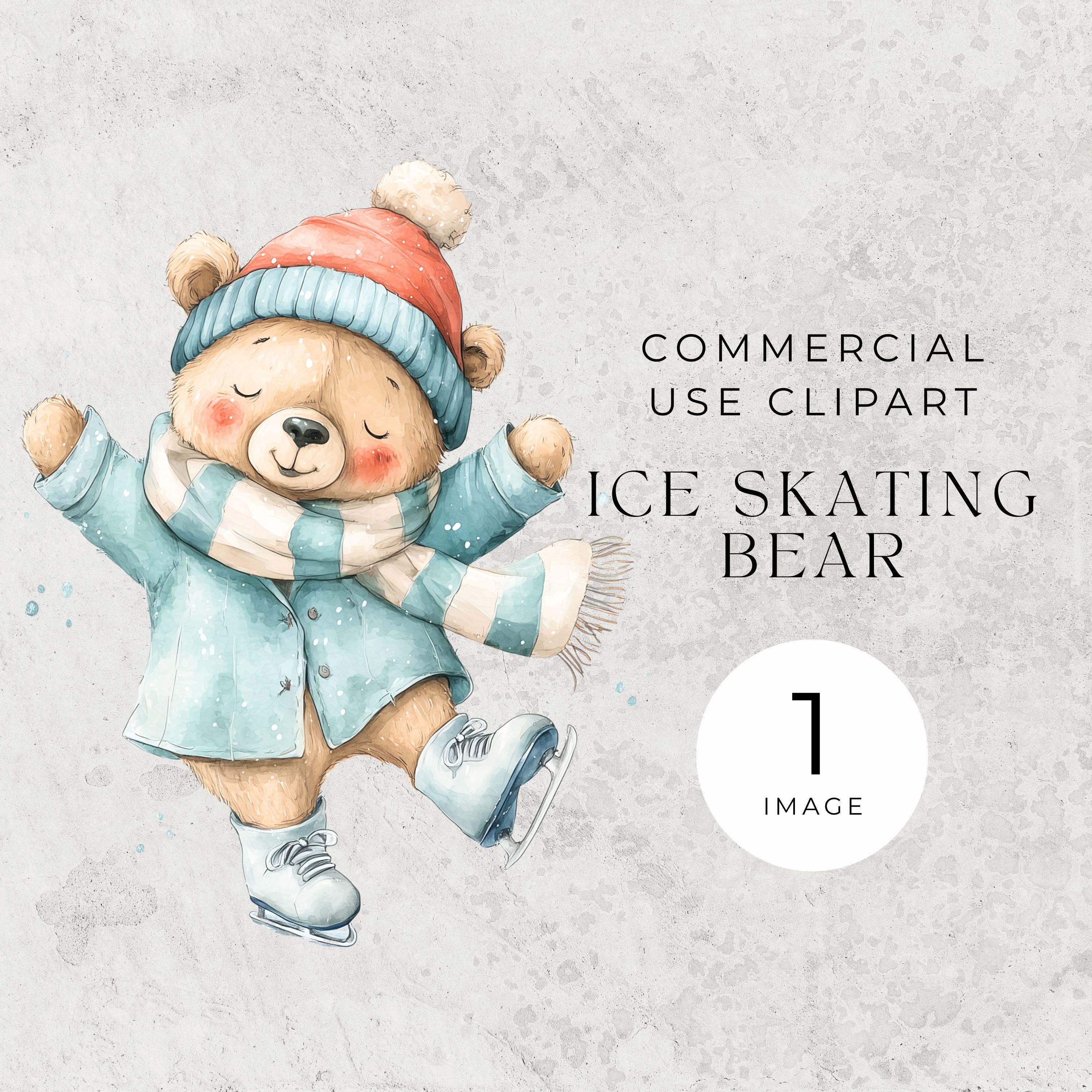 Ice Skating Bear Clipart | Winter PNG Illustration - Etsy