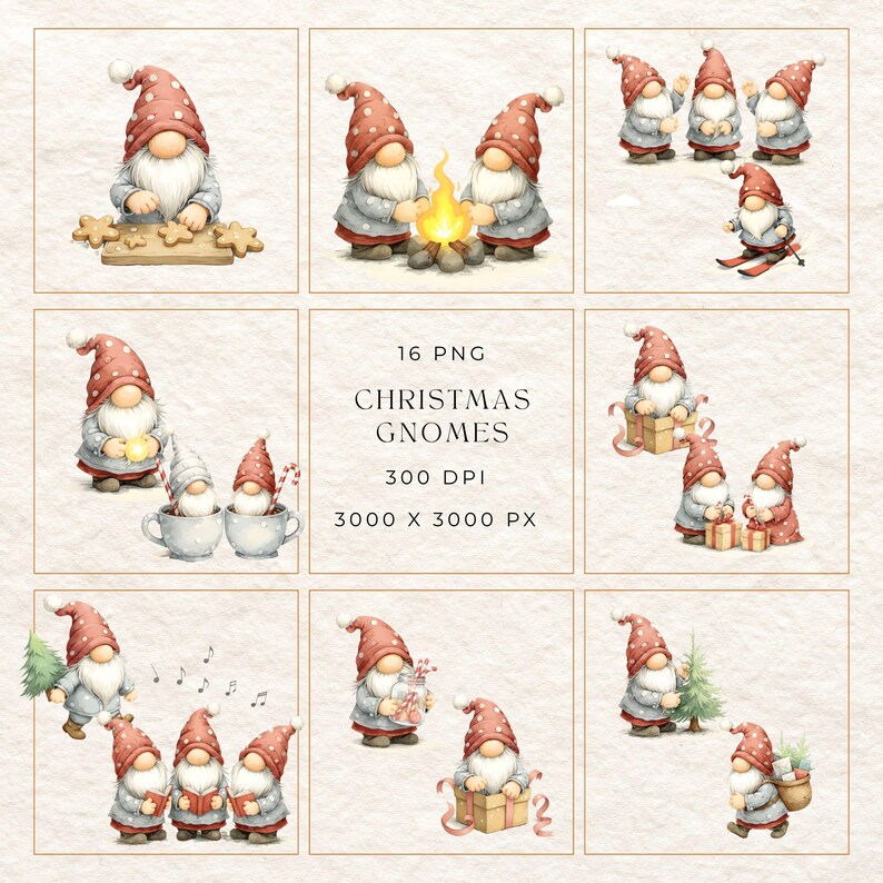 Christmas Gnomes Clipart | Holiday Scandinavian PNG Set (commercial Use ...