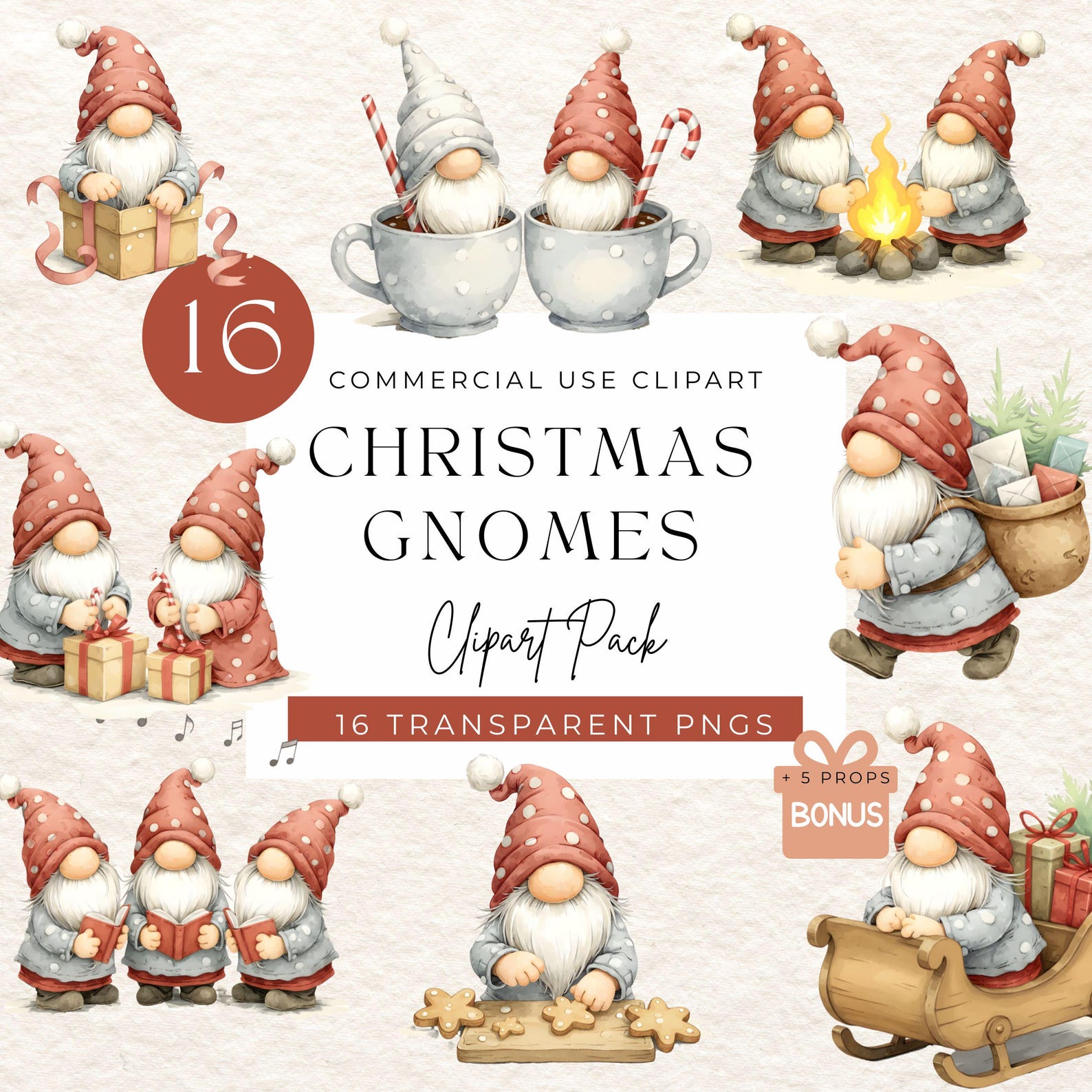 Christmas Gnomes Clipart | Holiday Scandinavian PNG Set (commercial Use ...
