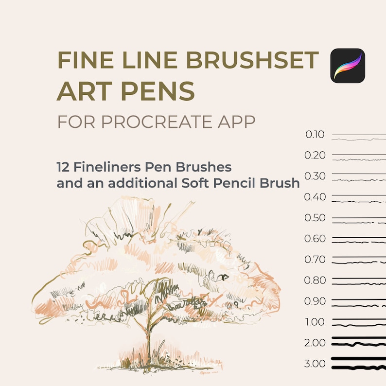Procreate Brushes: Fine Line Brushset, 12x Micron Liners, Ink Pens ...