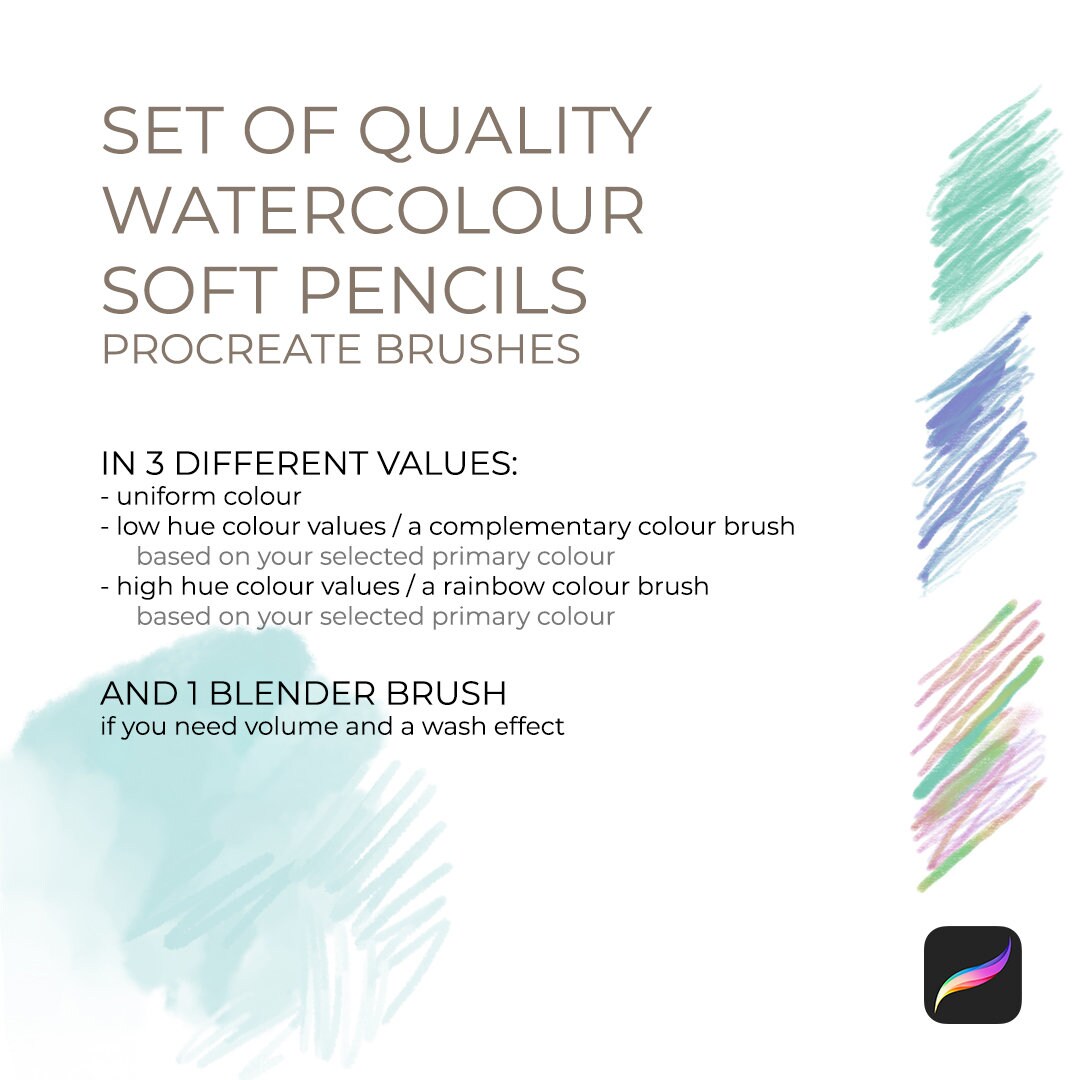 Procreate Watercolour Pencils - Uniform and Rainbow Brushes With a ...
