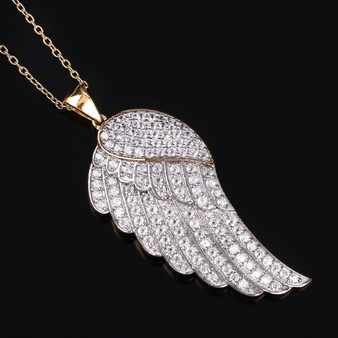 Iced Out Angel Wing Pendant Chain, Mens Wing Necklace, Gold Wing ...
