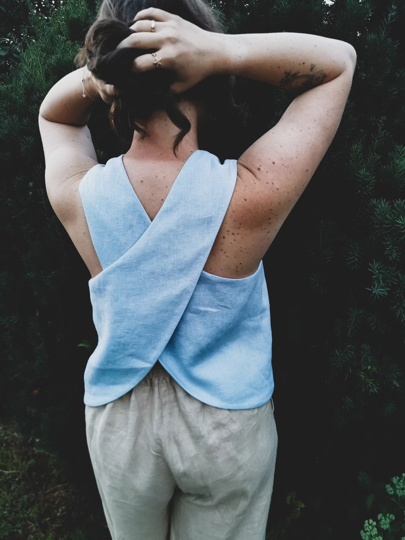 Linen Cross-back Top for Women Open Back Top Pinafore Linen Top Linen ...