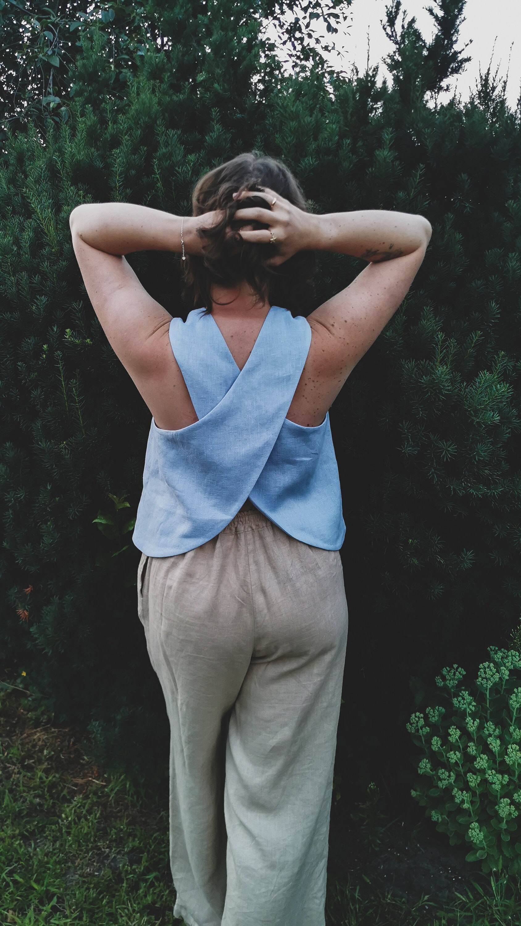 Linen Cross-back Top for Women Open Back Top Pinafore Linen Top Linen ...