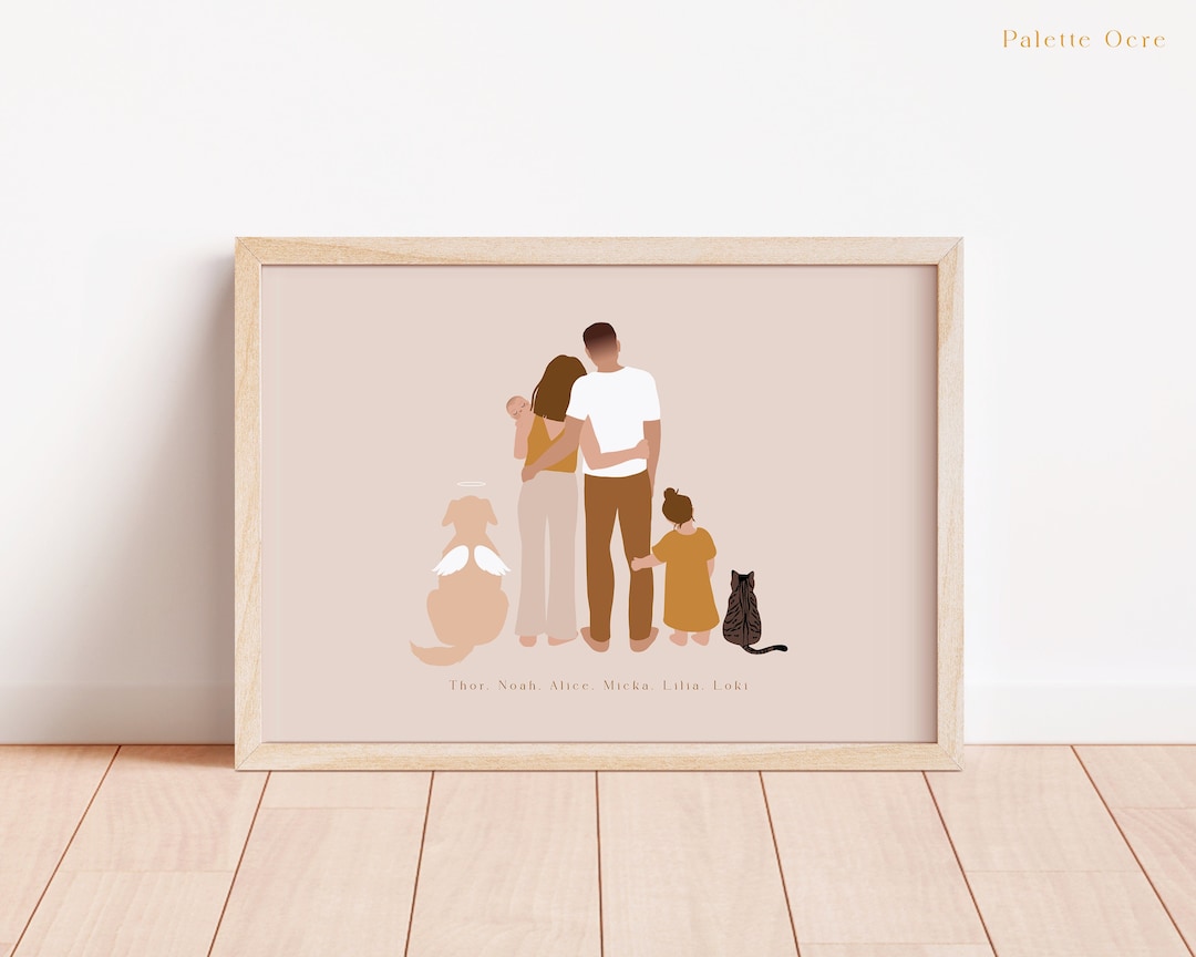 Custom Family Poster With Pets Portrait Personalized Family ...