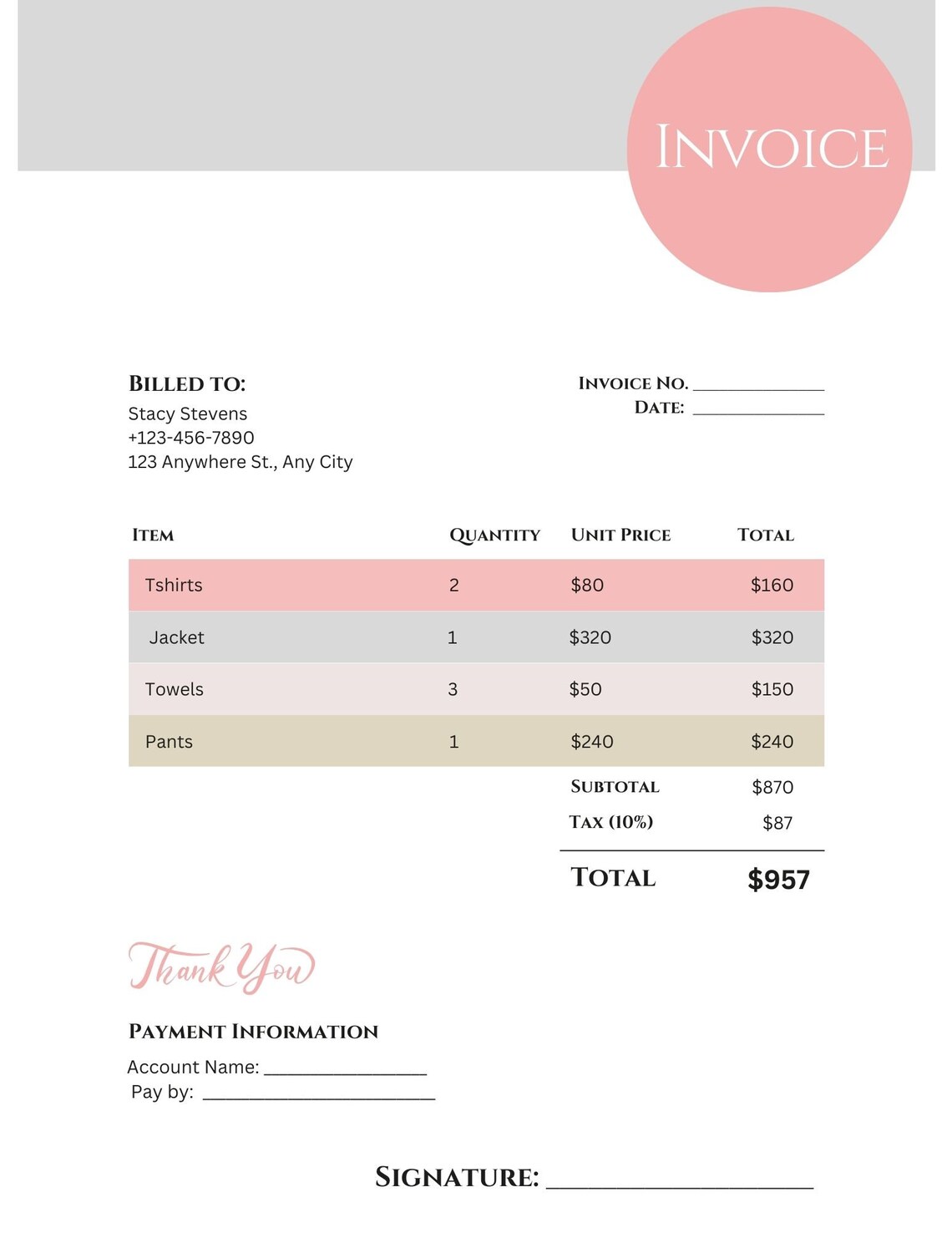 Invoice Template, Editable & Printable, Esthetician Template, Receipt ...