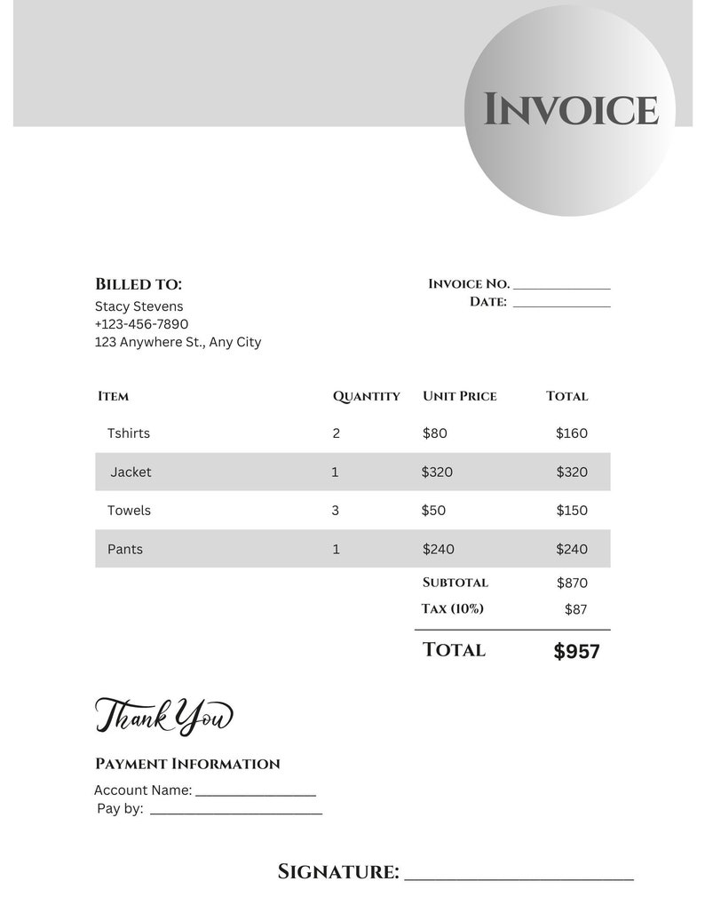 Invoice Template, Editable & Printable, Esthetician Template, Receipt Template - Etsy