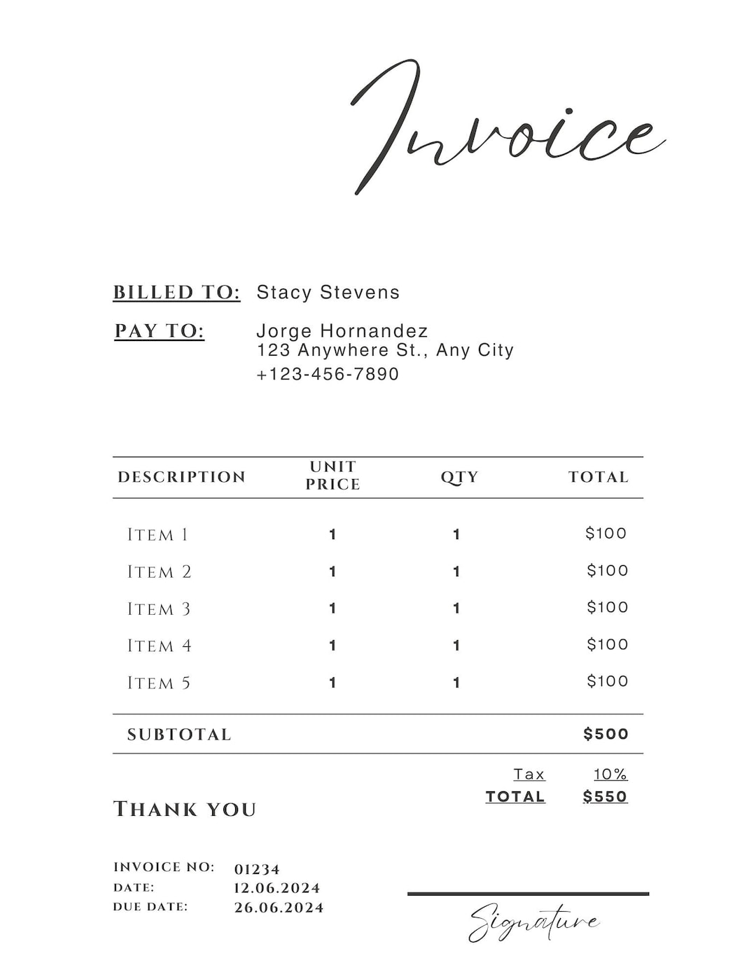 Aesthetic Invoice Template, Printable & Editable, Esthetician Template ...