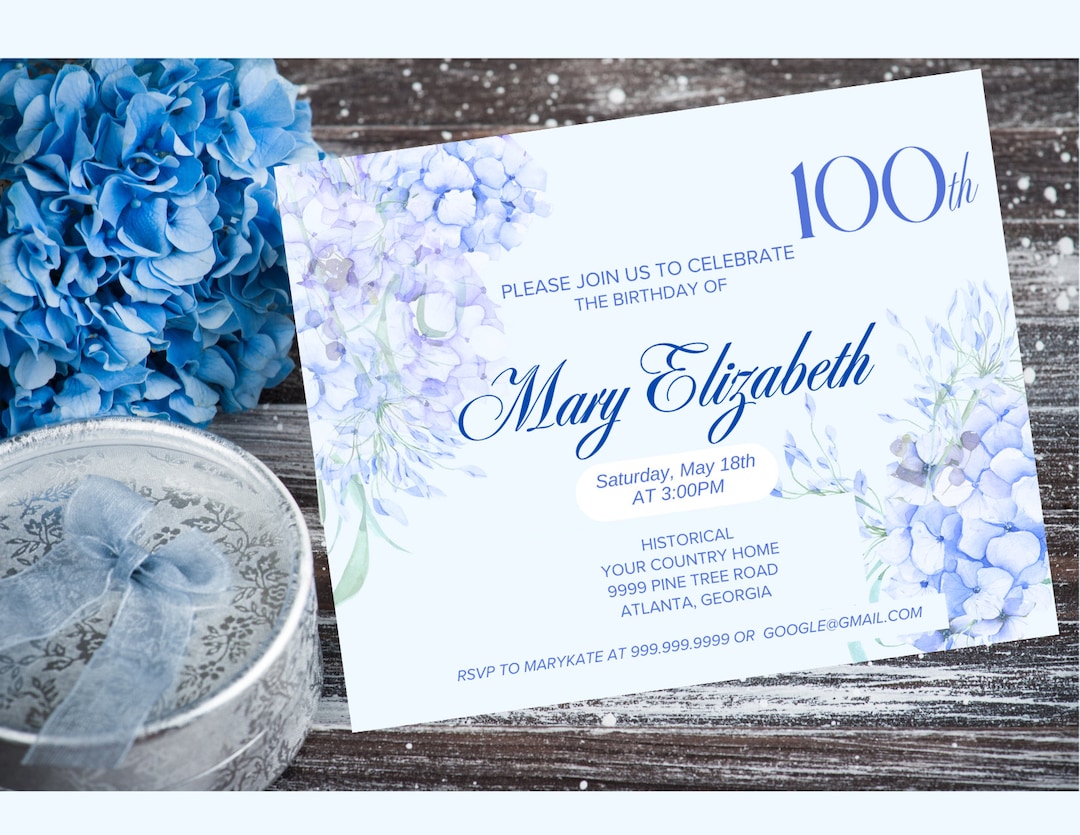 Personalized 100th Birthday Invitation (or ANY Birthday) Editable Canva ...