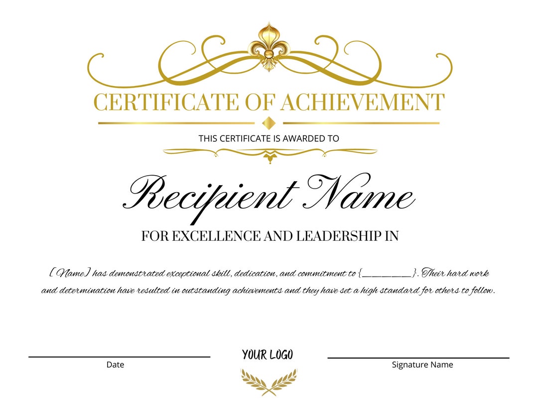 Certificado de logros Plantilla Canva editable Certificado por - Etsy ...