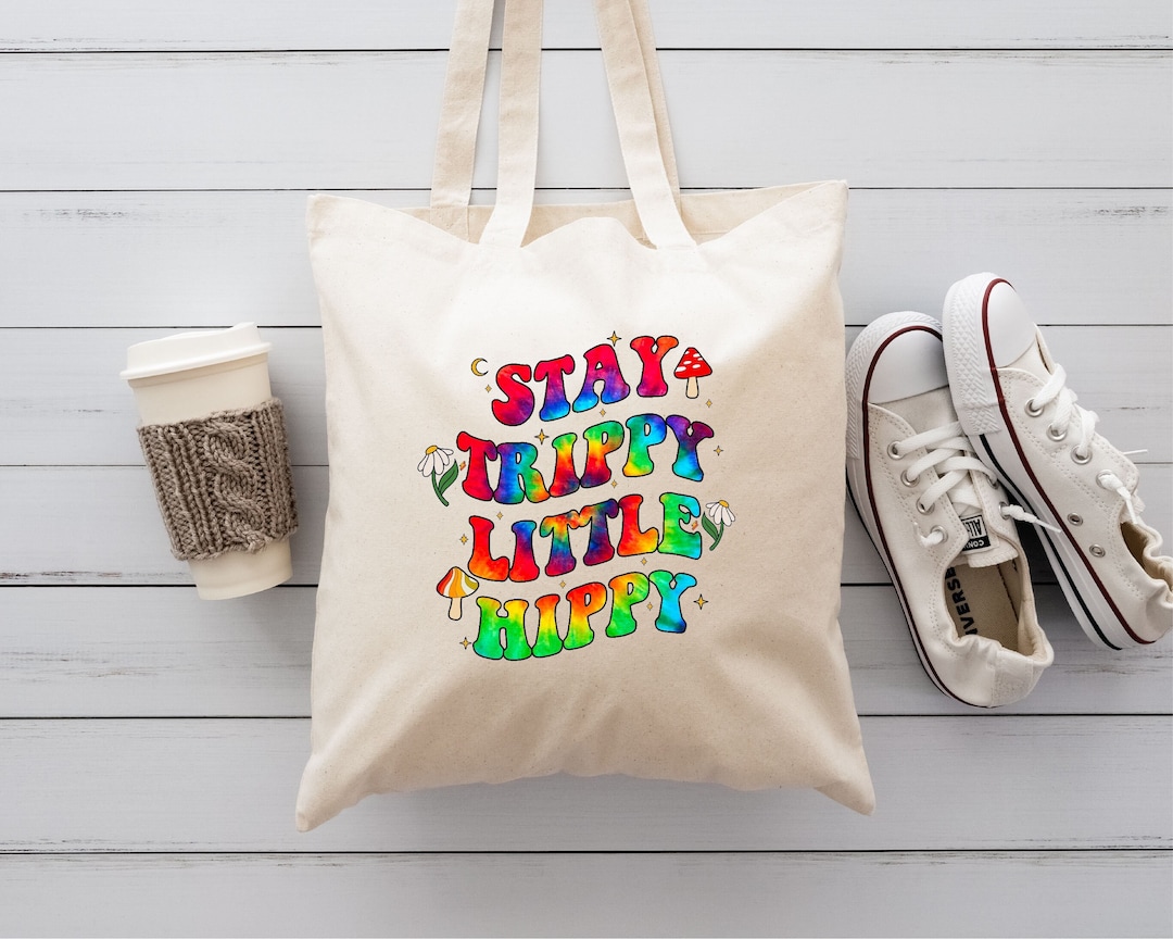 Stay Trippy Little Hippy Tote Bag, Retro Tote Bag, Neon Tote Bag ...