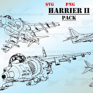 Harrier II Aircraft Pack (SVG & PNG Formats) Digital Military Drawings ...