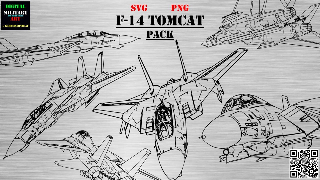 F-14 Tomcat Aircraft Pack (SVG & PNG Formats) Digital Military Drawings ...