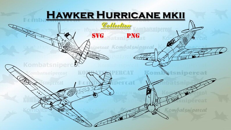 Hawker Hurricane Mkii Aircraft Collection (SVG & PNG Formats) Digital ...