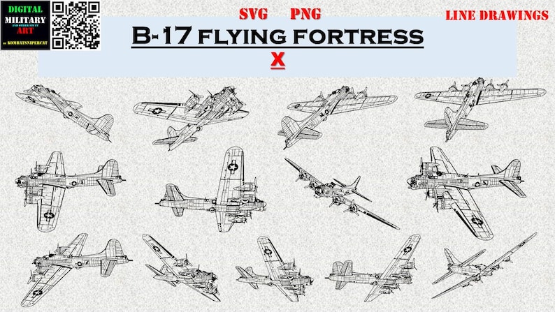 B-17 Flying Fortress SVG & PNG Formats. EXTRA Pack. Digital Military ...