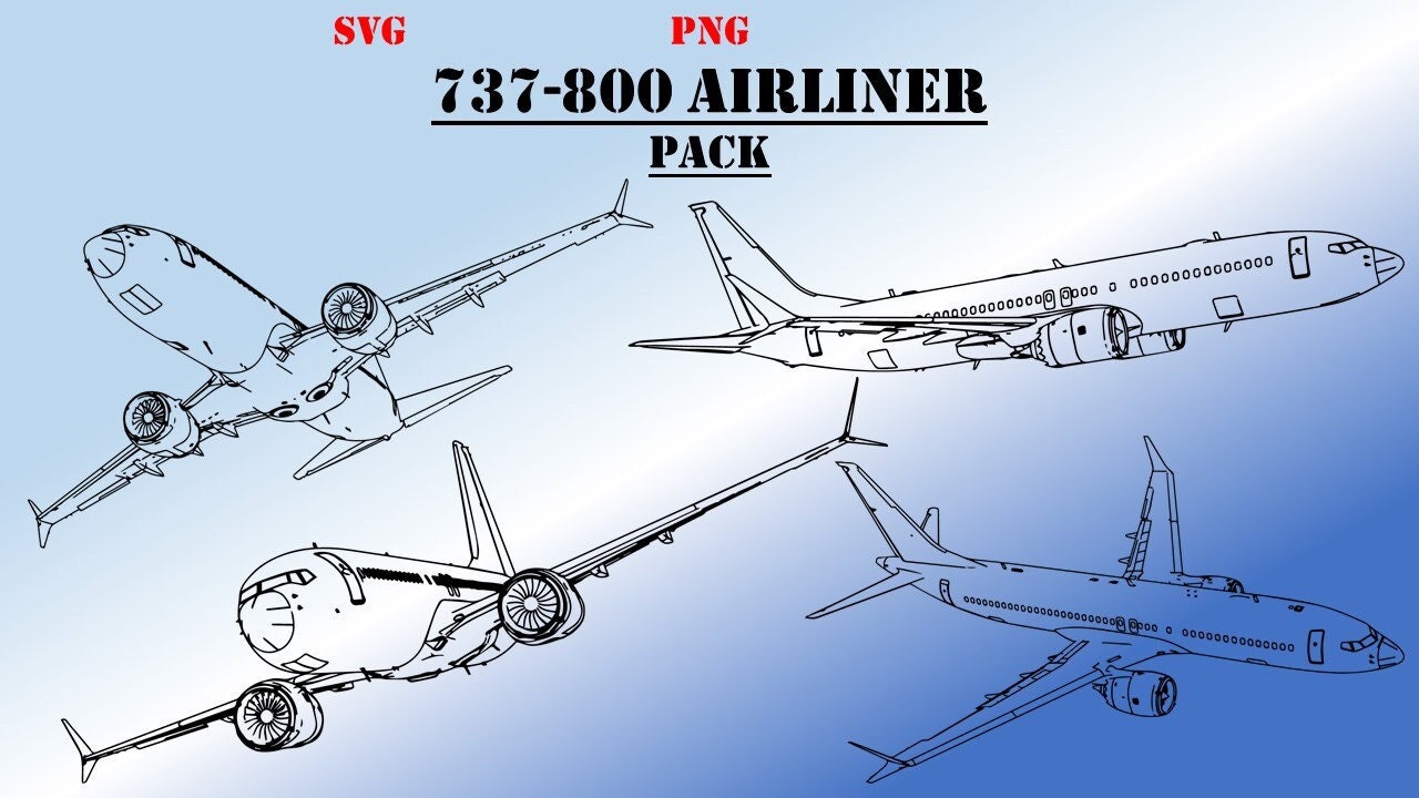 737-800 Airliner Aircraft Pack (SVG & PNG Formats) Digital Aircraft ...