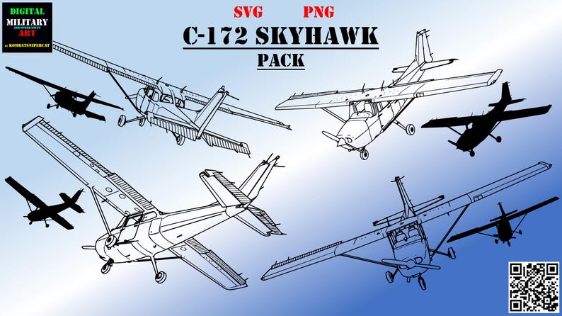 C172 Skyhawk Aircraft Pack (SVG & PNG Formats) Civil Aviation Drawings ...