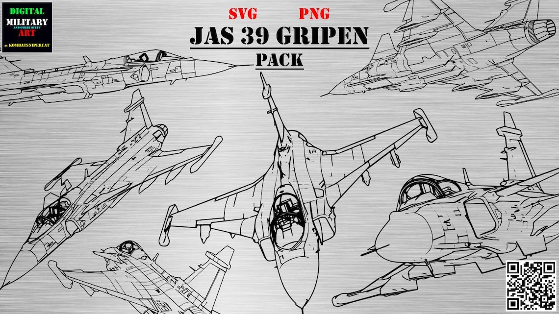 JAS 39 Gripen Pack (SVG & PNG Formats) Digital Military Drawings. Ten ...