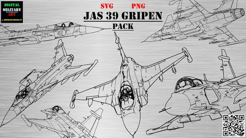 JAS 39 Gripen Pack (SVG & PNG Formats) Digital Military Drawings. Ten ...